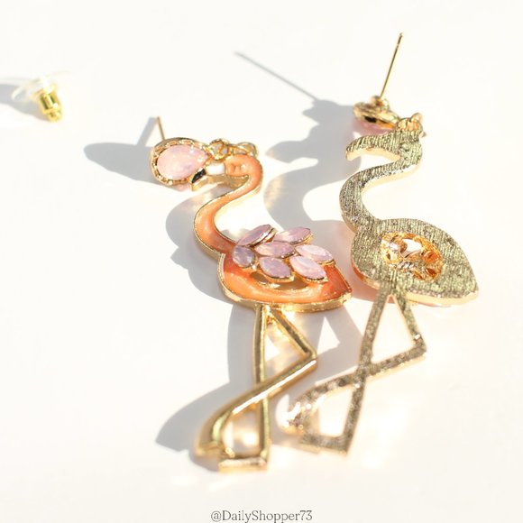 Jewelry | Womens Pastel Milky Pink Rhinestone Enamel Flamingo Gold Tone ...